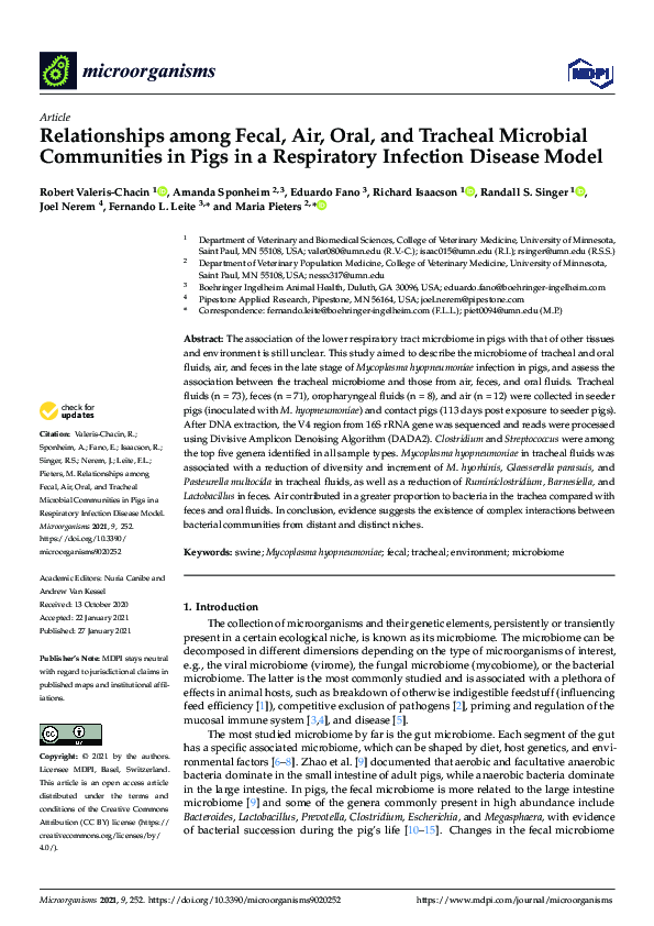 (PDF) Relationships among Fecal, Air, Oral, and Tracheal Microbial ...