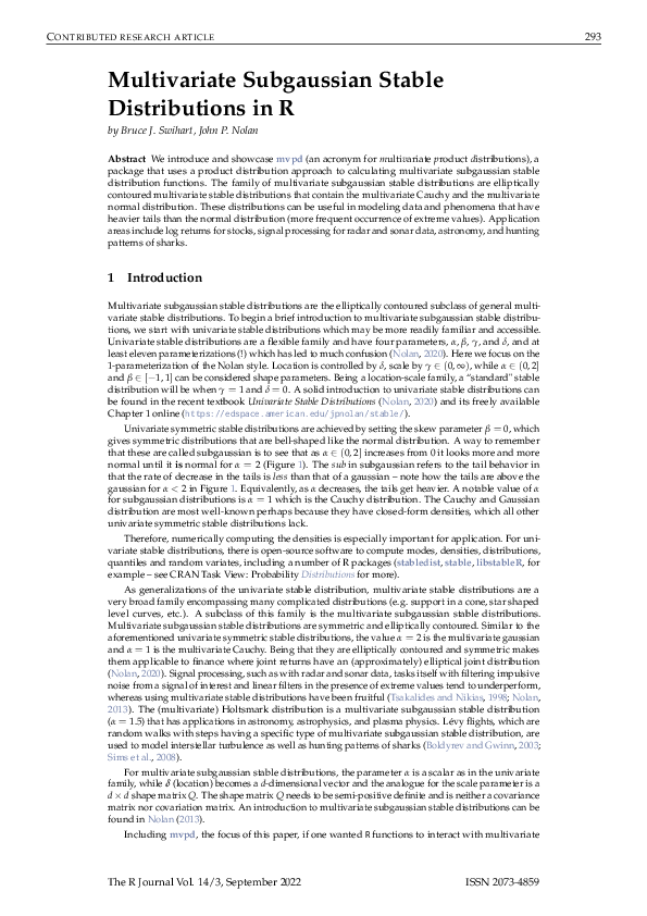 (PDF) Multivariate Subgaussian Stable Distributions in R