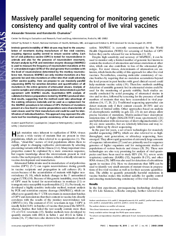 (PDF) Massively parallel sequencing for monitoring genetic consistency and quality control of ...
