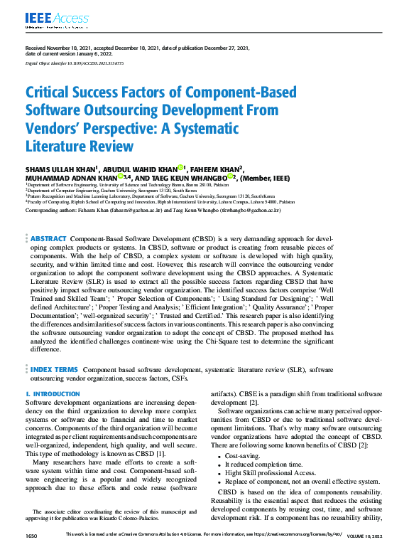 (PDF) Critical Success Factors of Component-Based Software Outsourcing Development From Vendors ...