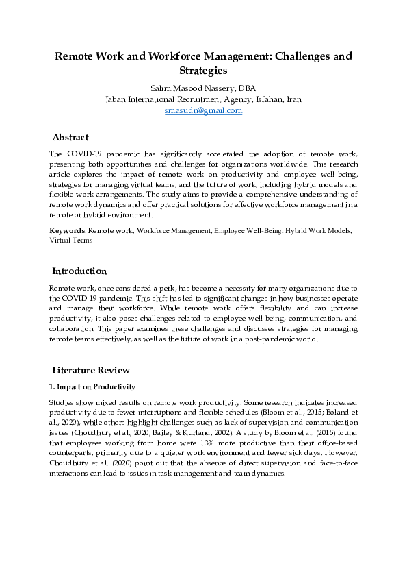 (PDF) Remote Work and Workforce Management: Challenges and Strategies