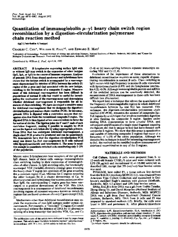 (PDF) Quantitation of immunoglobulin mu-gamma 1 heavy chain switch ...