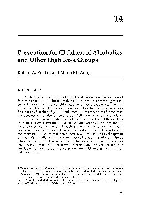 (PDF) Prevention for Children of Alcoholics and Other High Risk Groups