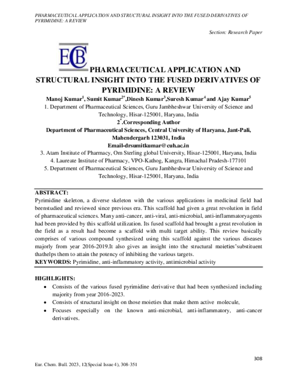 (PDF) PHARMACEUTICAL APPLICATION AND STRUCTURAL INSIGHT INTO THE FUSED DERIVATIVES OF PYRIMIDINE ...