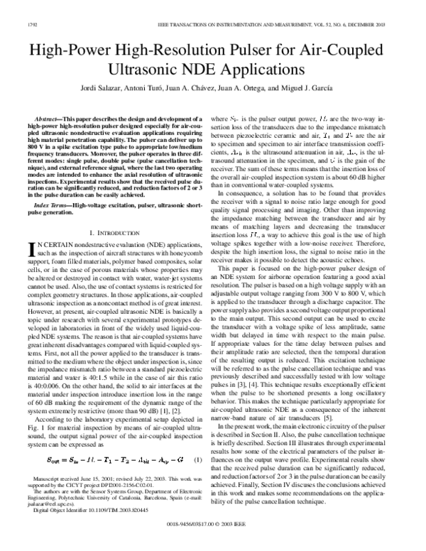 (PDF) High-power high-resolution pulser for air-coupled ultrasonic nde ...