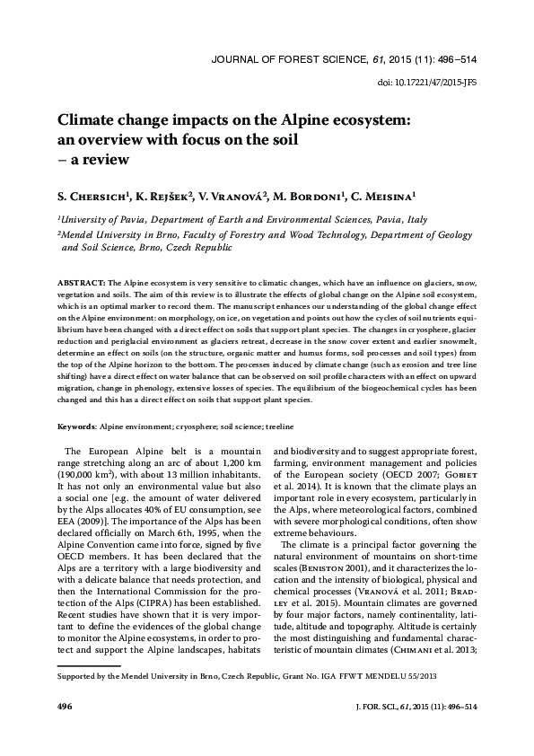 (PDF) Climate change impacts on the Alpine ecosystem: an overview with ...