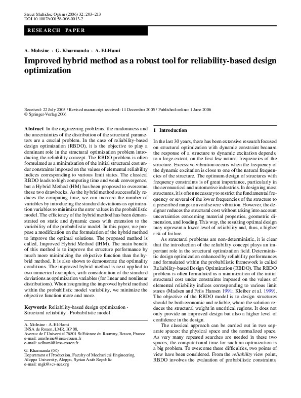 (PDF) Improved hybrid method as a robust tool for reliability-based design optimization