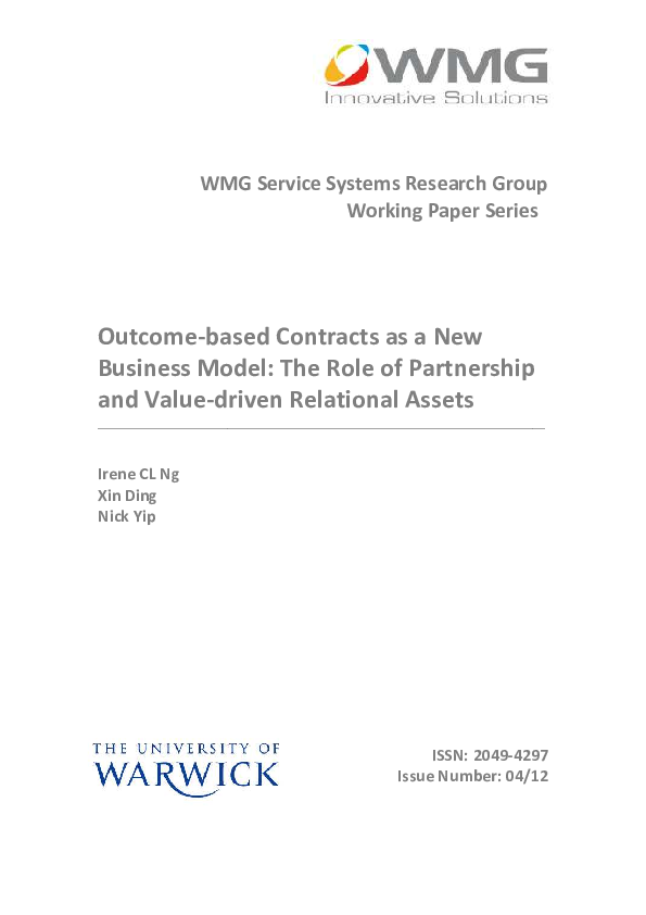 (PDF) Ng ICL, Ding X & Yip N (2012) Outcome-based Contracts as New ...
