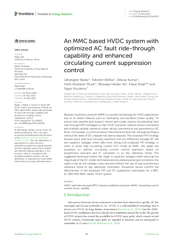 (PDF) An MMC based HVDC system with optimized AC fault ride-through capability and enhanced ...