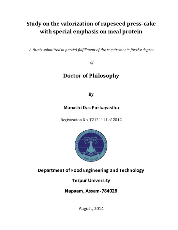 (PDF) Study on the valorization of rapeseed press cake with special ...
