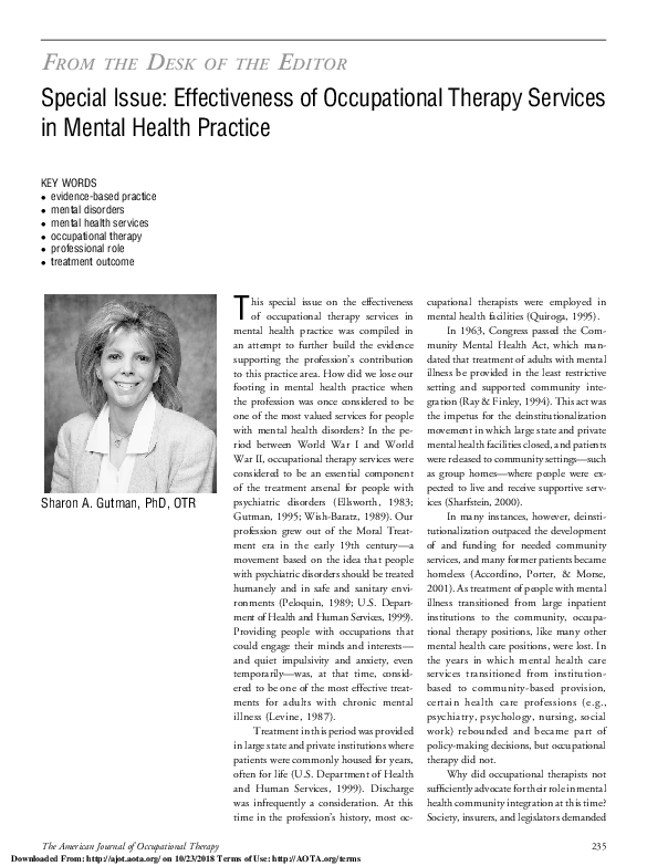 (PDF) Special Issue: Effectiveness of Occupational Therapy Services in ...