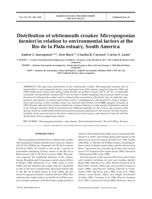 (PDF) Distribution of whitemouth croaker Micropogonias furnieri in ...