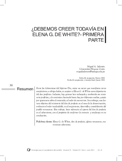 (PDF) ¿Debemos creer todavía en Elena G. De White?- Primera parte