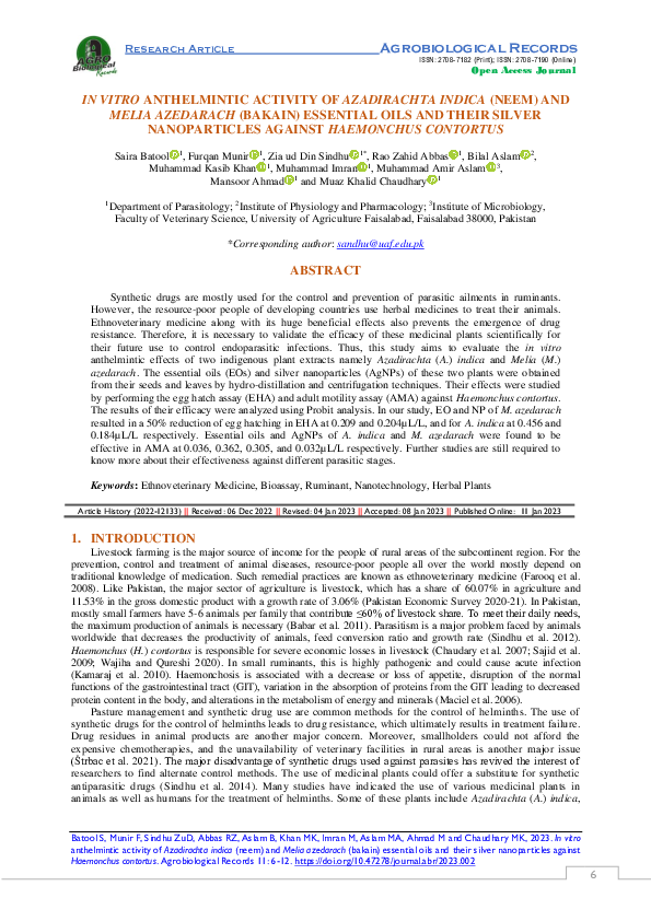 (PDF) In Vitro Anthelmintic Activity of Azadirachta Indica (Neem) and Melia Azedarach (Bakain ...
