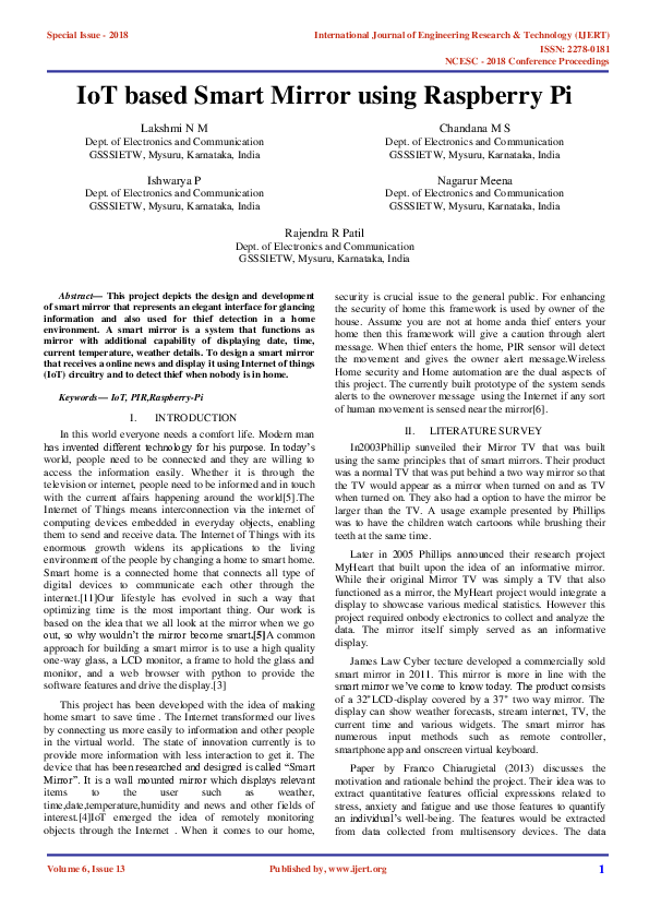 (PDF) IoT based Smart Mirror using Raspberry Pi
