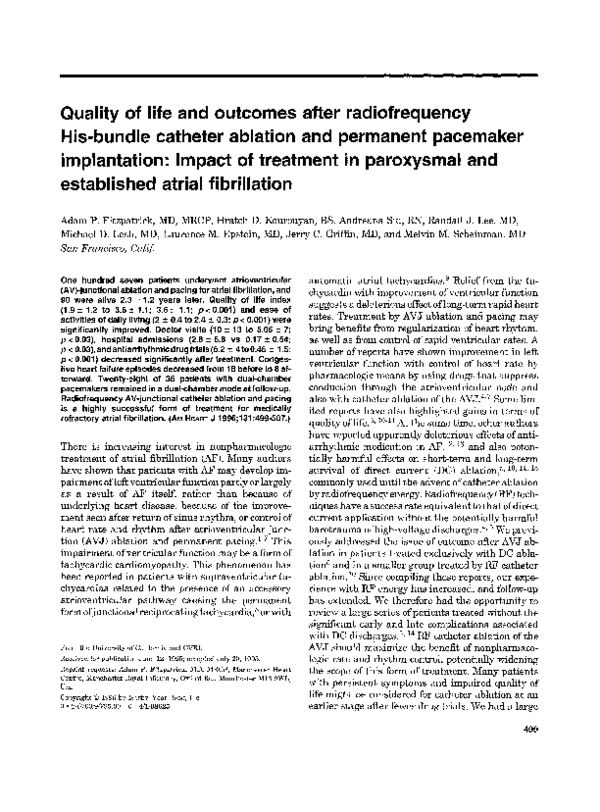 (PDF) Quality of life and outcomes after radiofrequency His-bundle ...