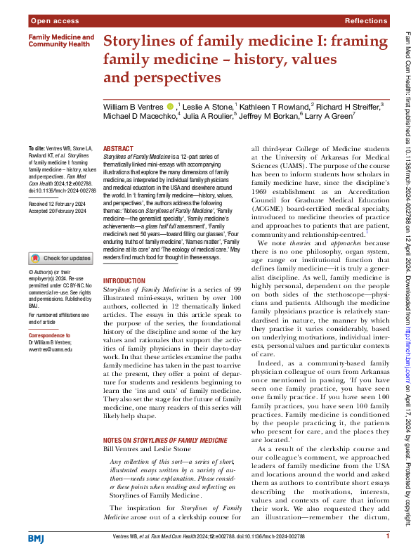 (PDF) Storylines of family medicine I: framing family medicine ...