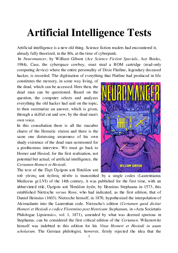 (PDF) Artificial Intelligence Tests