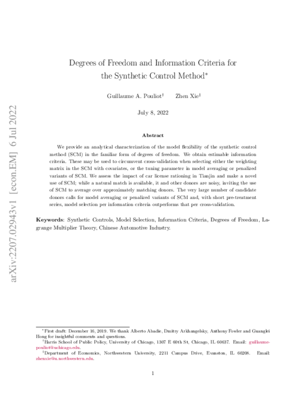 (PDF) Degrees of Freedom and Information Criteria for the Synthetic ...