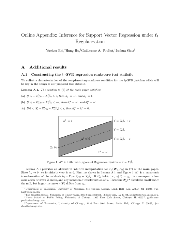 Pdf Inference For Support Vector Regression Under ℓ1 Regularization