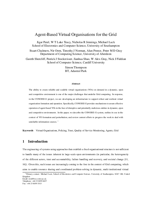 (PDF) Agent-based virtual organisations for the Grid | Simon Thompson - Academia.edu