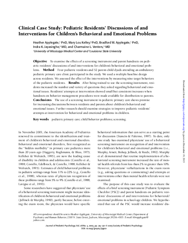 (PDF) Clinical Case Study: Pediatric Residents' Discussions of and ...