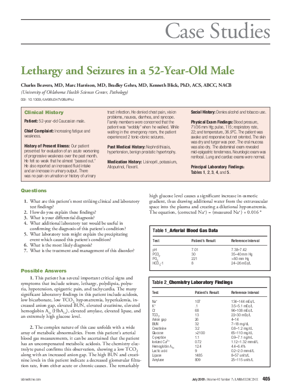 (PDF) Lethargy and Seizures in a 52-Year-Old Male