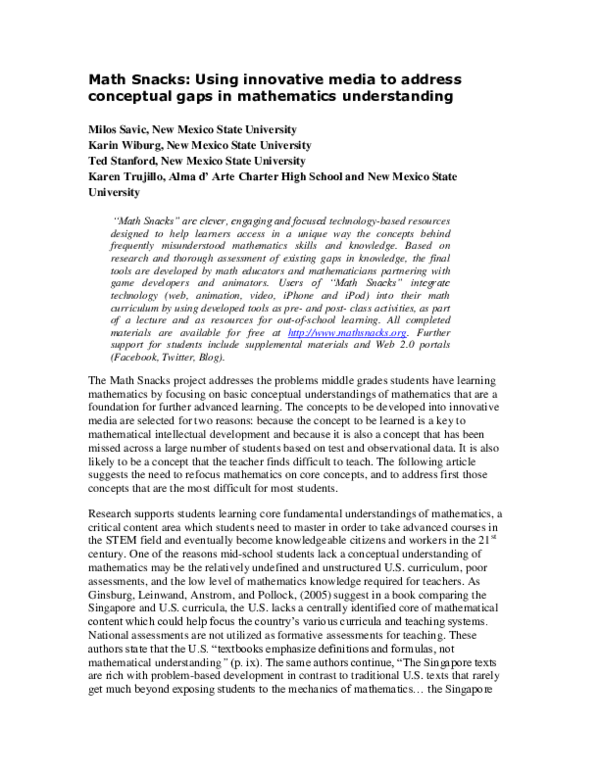 (PDF) Math Snacks: Using innovative media to address conceptual gaps in ...
