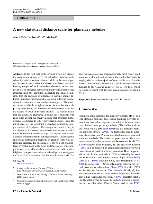 (PDF) A new statistical distance scale for planetary nebulae