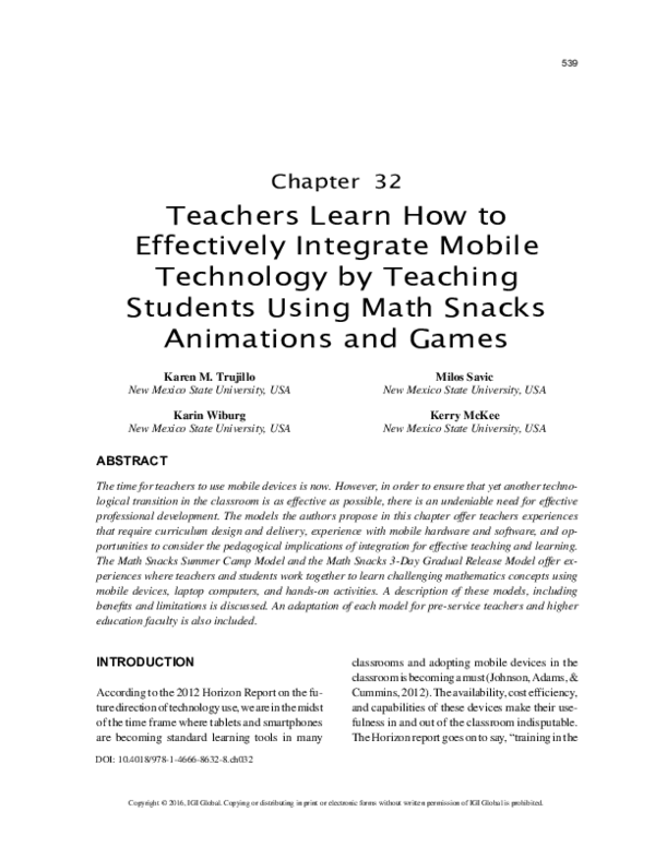 (PDF) Teachers Learn How to Effectively Integrate Mobile Technology by ...