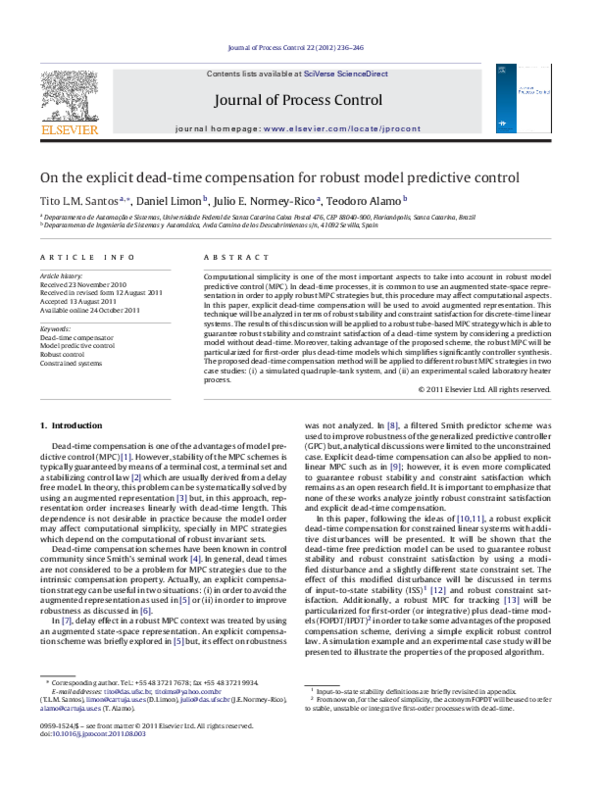 Pdf On The Explicit Dead Time Compensation For Robust Model Predictive Control Julio Elias