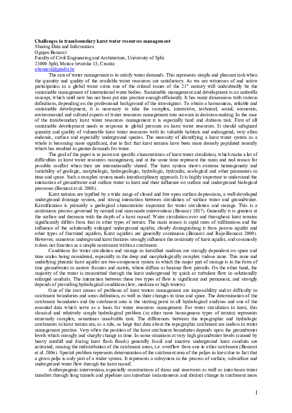 (PDF) Challenges in transboundary karst water resources management