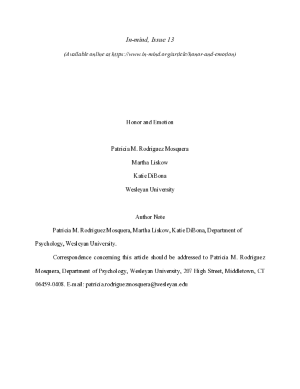 (PDF) Honor and Emotion