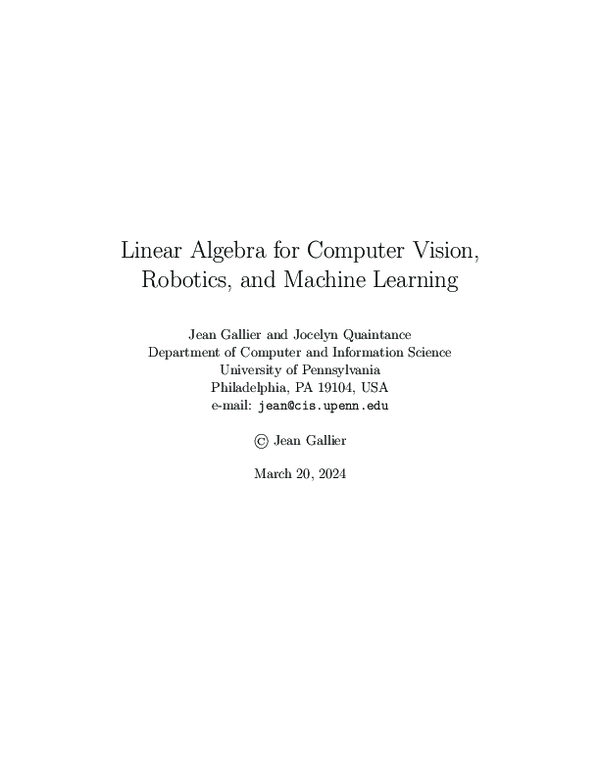 (PDF) Linear Algebra for Computer Vision, Robotics, and Machine Learning