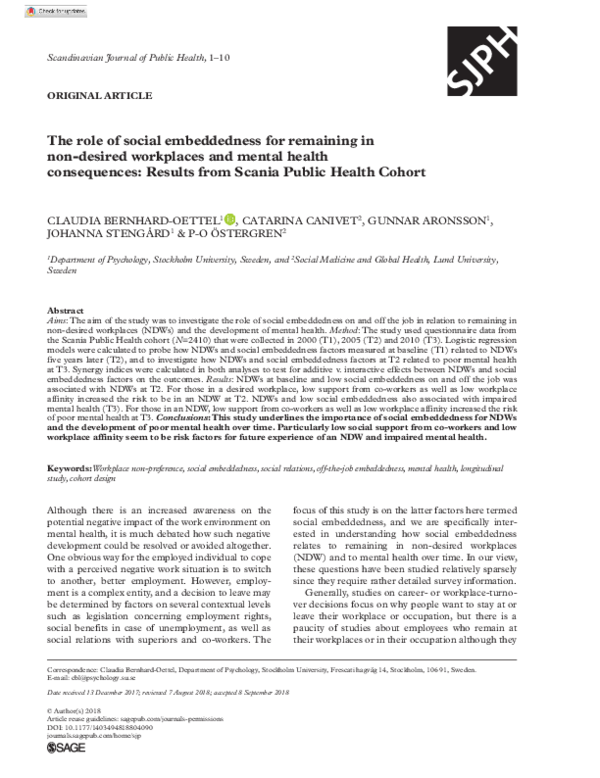 (PDF) The role of social embeddedness for remaining in non-desired workplaces and mental health ...