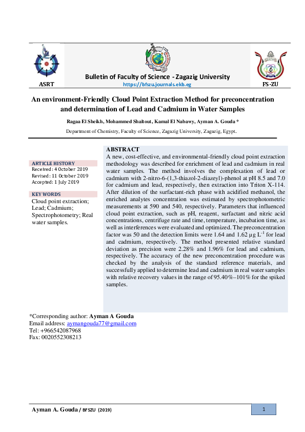 Pdf An Environment Friendly Cloud Point Extraction Method For Preconcentration And