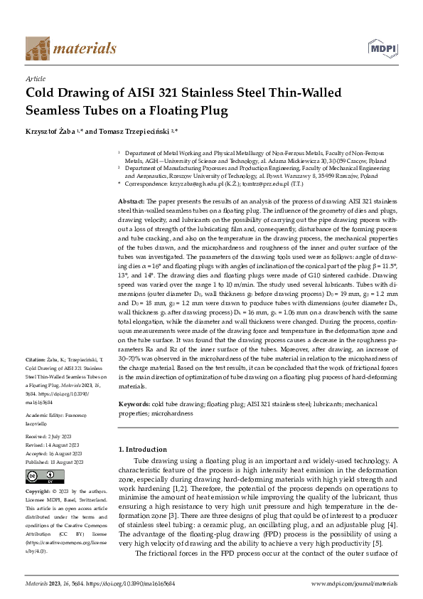 (PDF) Cold Drawing of AISI 321 Stainless Steel Thin-Walled Seamless ...
