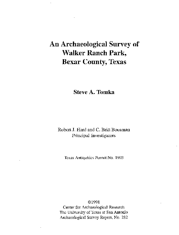 (PDF) An Archaeological Survey of Walker Ranch Park, Bexar County, Texas