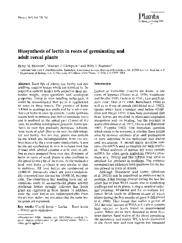 (PDF) Biosynthesis of lectin in roots of germinating and adult cereal ...