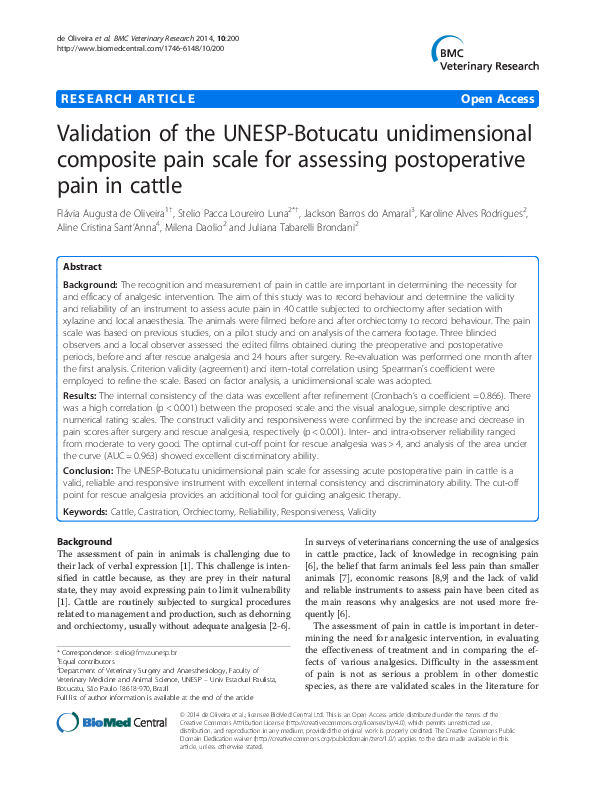 (PDF) Validation of the UNESP-Botucatu unidimensional composite pain ...