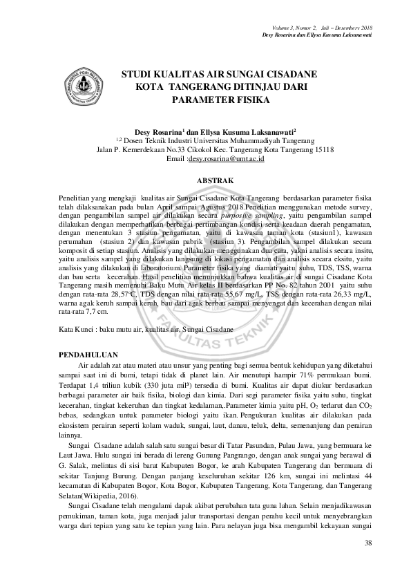 (PDF) Studi Kualitas Air Sungai Cisadane Kota Tangerang Ditinjau Dari ...