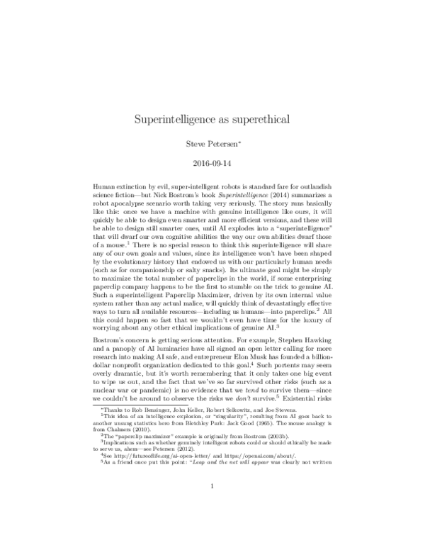 (PDF) Superintelligence as Superethical