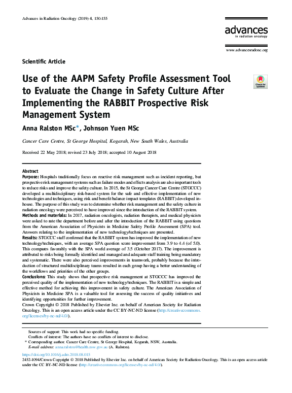 (PDF) Use of the AAPM Safety Profile Assessment Tool to Evaluate the ...