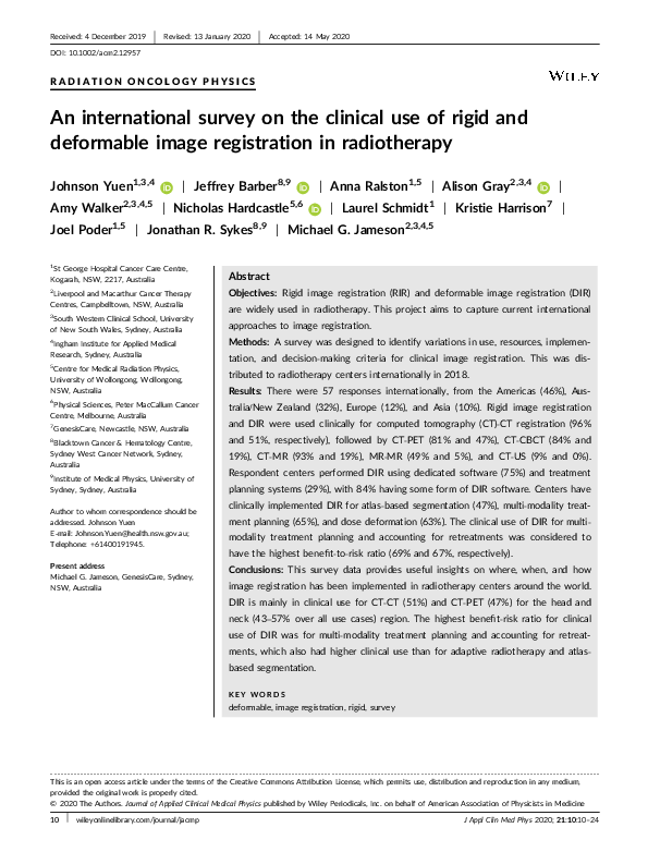 Pdf An International Survey On The Clinical Use Of Rigid And Deformable Image Registration In