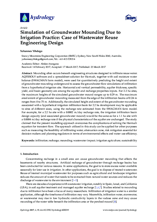 (PDF) Simulation of Groundwater Mounding Due to Irrigation Practice ...