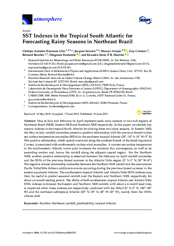 (PDF) SST Indexes in the Tropical South Atlantic for Forecasting Rainy ...