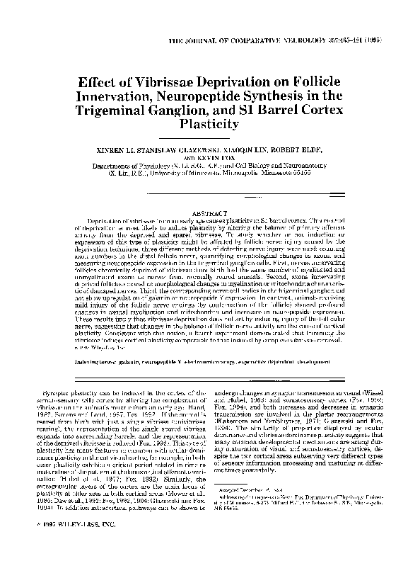 (PDF) Effect of vibrissae deprivation on follicle innervation ...