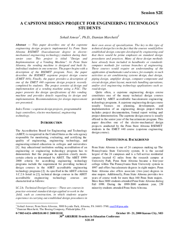 (PDF) A capstone design project for engineering technology students