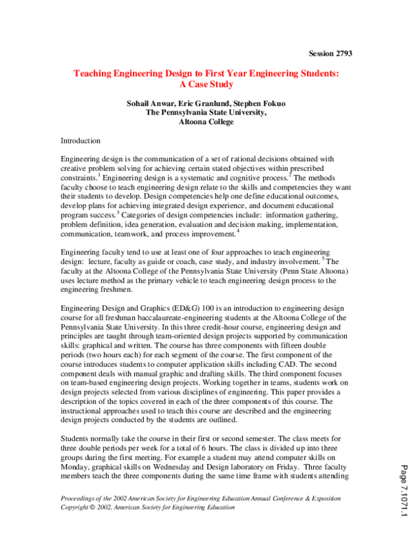 (PDF) Teaching Engineering Design To First Year Engineering Students: A ...