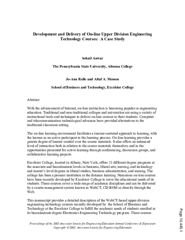 (PDF) Development And Delivery Of On Line Upper Division Engineering ...